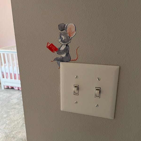 Muse Mouse Reading Book - Light Switch Decal - Mouse Reading on Light ...