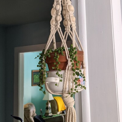 Minimalistic Thread Wrapped Plant Hanger Small Pot Handmade Indoor ...