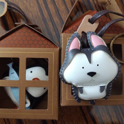 Husky Leather Bag Charm, Husky Key Ring, Husky Luggage Tag, Cute ...