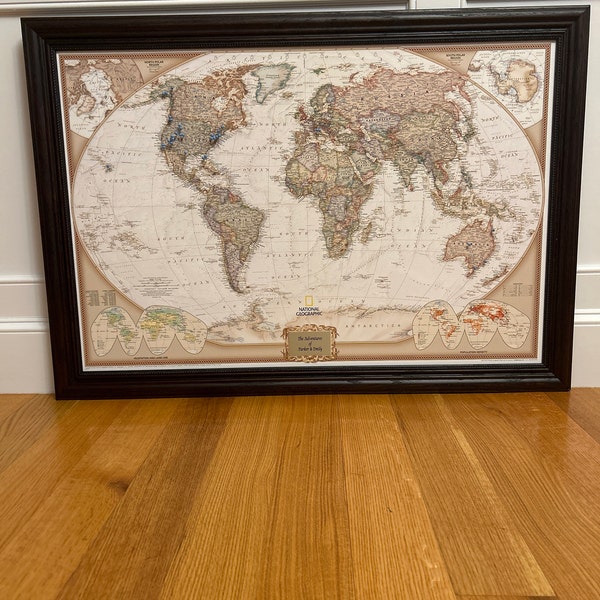 Personalized Executive World Travel Map With Pins and Frame - Push Pin ...