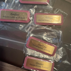 Leather & Brass Magnetic Name Tags. With 2 Lines of Text. - Etsy