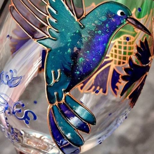 Hummingbird Design Wine Lover Gift - Personalized Painted Glass - Etsy