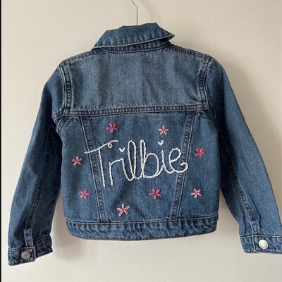 Name Embroidered Personalised Baby Children Denim Jacket Flowers - Etsy UK