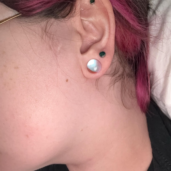 PAIR Luminous Moonstone Glass Single Flare Stone Plugs Gauges Earlets ...
