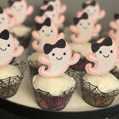 Pink Halloween Decorations. Happy Booday Decorations. Ghost Cupcake ...