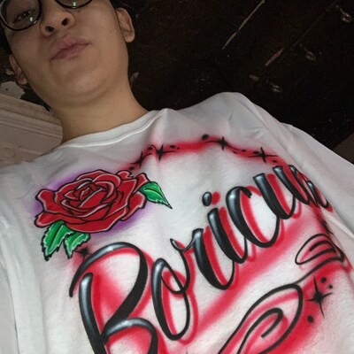 Airbrush Red Rose Name Design T-shirt Size S M L XL 2XL 3XL Custom ...