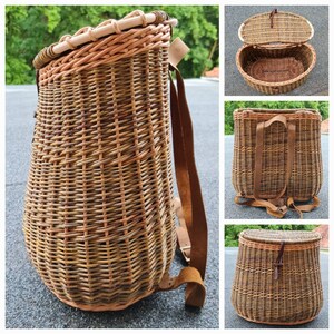 Large Wicker BACKPACK Leather Straps Market Basket Foraging Shoulder ...