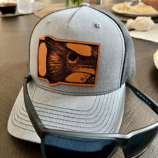Redfish Trucker Hat Genuine Leather Patch, Fishing Gifts for Men ...