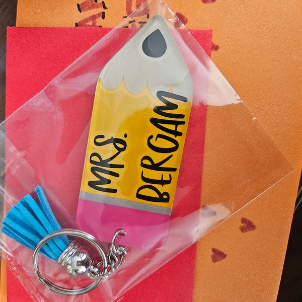 Custom Teacher Pencil Keychain - Etsy