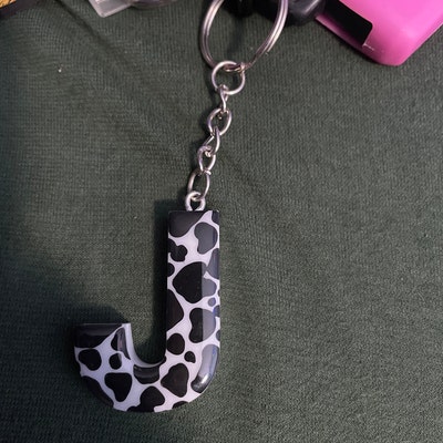 Cow Print Letter Keychain L Resin Keychain L Animal Print L ...