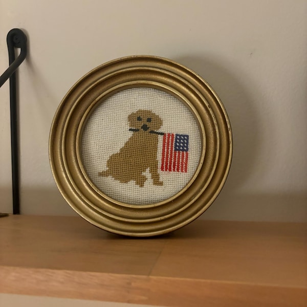 Patriotic Golden Retriever Needlepoint Canvas – 18 Mesh Hand-painted ...