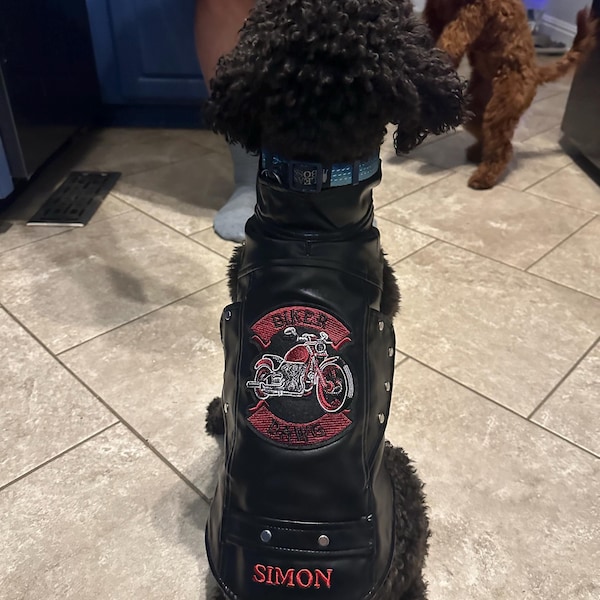 CUSTOM Dog Motorcycle Jacket | Biker Dog Jacket | Embroidered ...