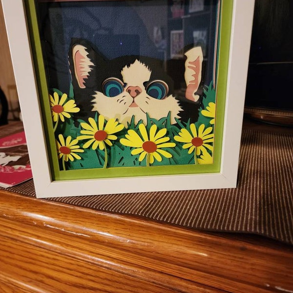 Baby Cat Cute 3D Box Paper Cut Light Box Svg, Cute Cat Shadow Box Svg Daisy Cricut File Cutting ...