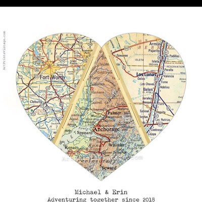 Wedding Gift for Couple, Custom 3 Map Art, Adventure Together, Heart ...