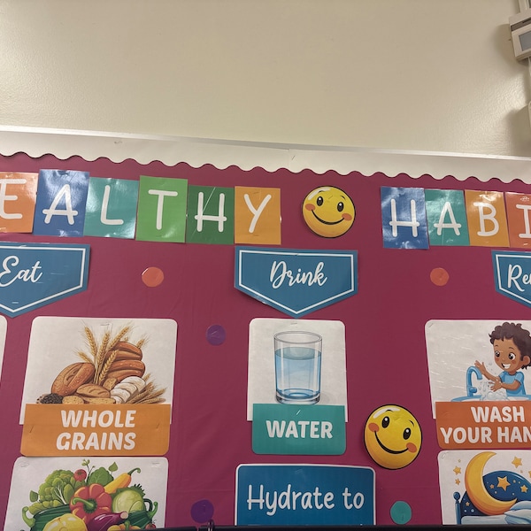 Healthy Habits Bulletin Board Kit, School Nurse Wellness Decor ...
