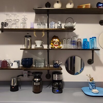 Wall Shelf, Gold Pipe Painted, Wood Pipe Shelving Unit, Wood Shelves ...