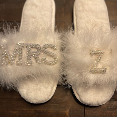 Feather Bride Slippers I Do Slippeerscustomized Slipperspeal Rhinestone ...
