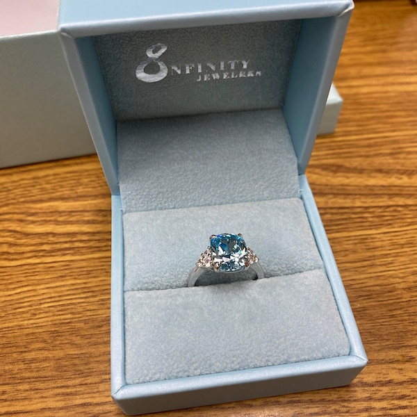 Aquamarine Cushion Cut Engagement Ring, Aquamarine Elongated Cushion ...