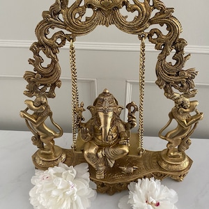 Lord Ganesha Statue Brass Ganesha With Stonework on Singhasan | Etsy