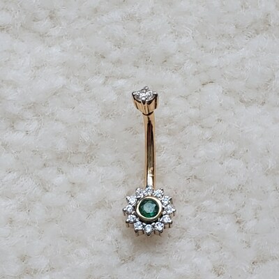 Natural Diamond and Ruby Belly Button Ring 14K Solid Gold, Floral Gold ...