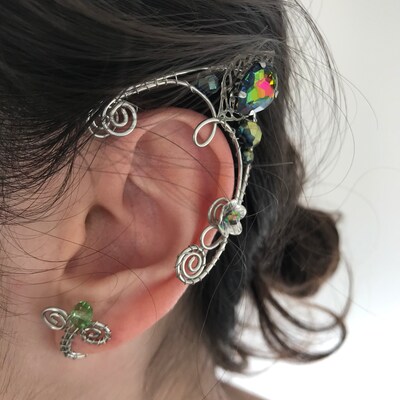 Elf Ears Green Ear Cuff Elf Ear Cuff Silver Ear Cuff Elf Cosplay Elven ...