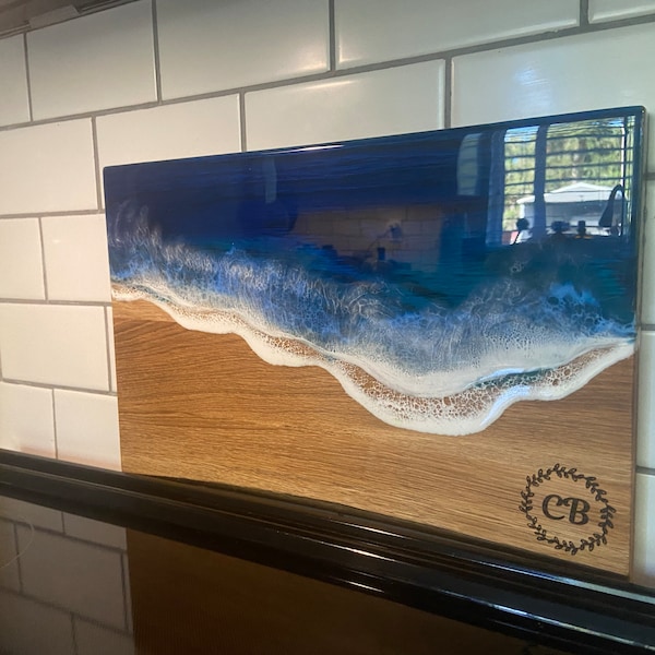 Wood Live Edge Floating Shelves With Ocean Waves Coastal Beachy Room ...