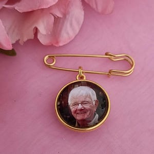 A Beautiful Gold Coloured Bride or Groom Memory Photo Lapel Pin or ...