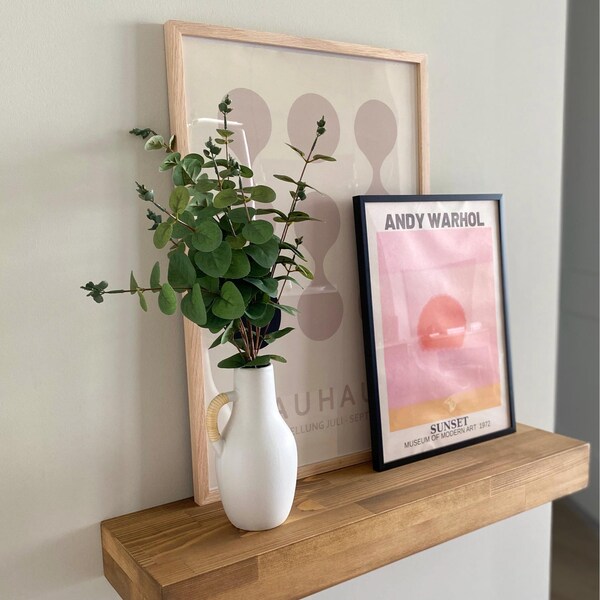 Modern Black Floating Shelf With LED Light, Thick Wall Shelf, Wooden ...