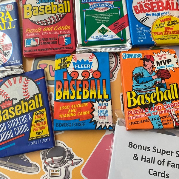 Old Unopened Packs Baseball Cards From Wax Box - Vintage 100 Card Lot ...