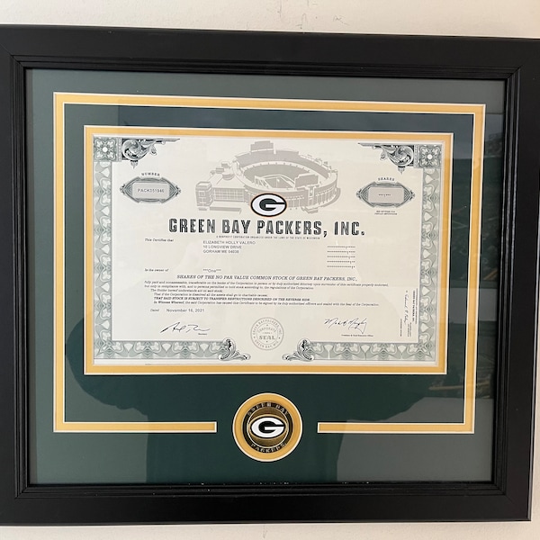 Green Bay Packers Stock Certificate Frame - Etsy
