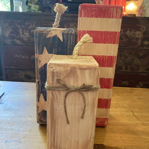 Wooden Rustic 4th of July Firecrackers, American Flag, Patriotic Wood ...