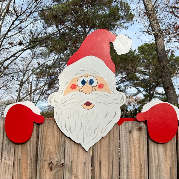 Jumbo Santa Claus Christmas Fence Peeker Outdoor Holiday Decorative ...