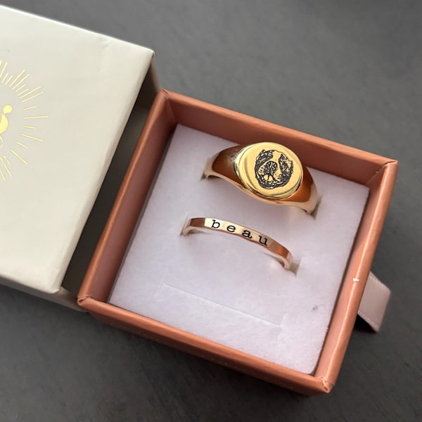 Ring Set Gift for Mom | Stackable Rings | Personalized Name Rings | 14k Gold Filled Name Ring ...