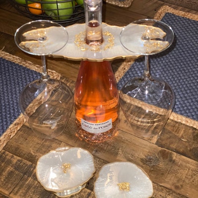 Geode Resin Wine or Champagne Butler, Caddy. Moonstone White W Gold ...