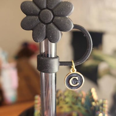 Black Flower Straw Topper, Custom Straw Cover, Drink Cover, Straw ...