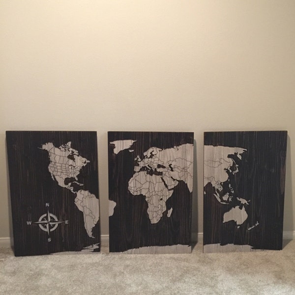World Map, World Map Art, Wood Wall Art, Map of World, World Map With ...