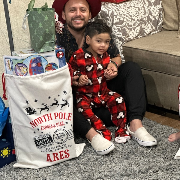 North Pole Santa Sack, Presents Bag, Christmas Gift Sack, Personalized ...