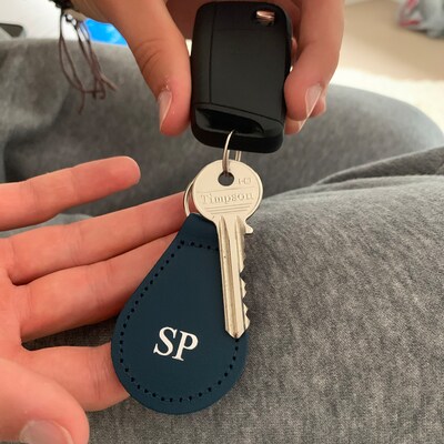 Personalised Keyring Key Fob With Initials, Real Leather Monogram Gift ...