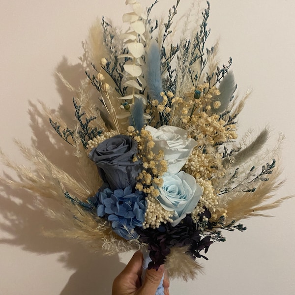 Preserved Flower Bouquet, Dusty Blue, Teal Blue Dried Flower Wedding ...