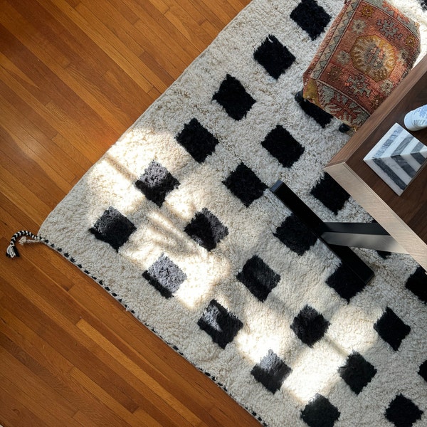 Funky Moroccan Beni Ourain Rug, Black Dot Rug, Polka Dots Rug, Large ...
