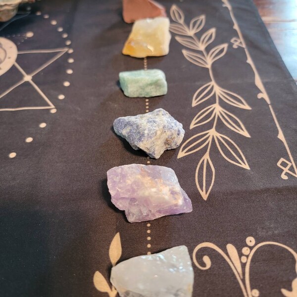 7 Chakras Raw Crystal Gift Set | 9in. Selenite Wand and 7in. Sage ...