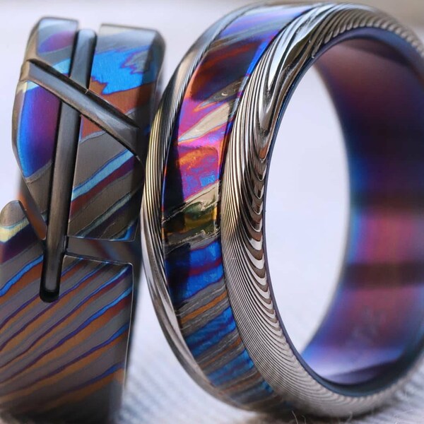 LIMITED Edition***rolled Edge 8mm Black Timascus Zrti Ring 3mm-9mm Wide ...