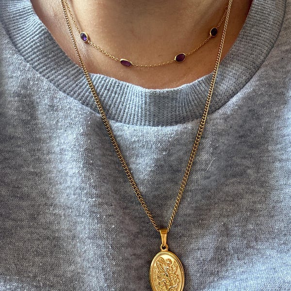 18k Gold St Michael Pendant Saint Michael Medal Man Pendant Man ...