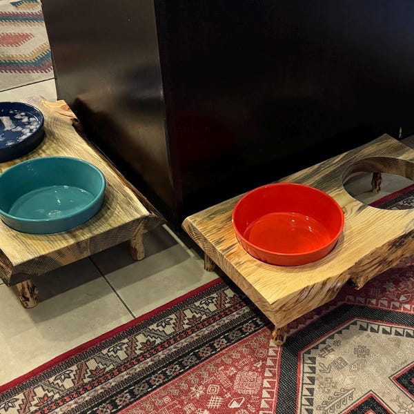 Live Edge Dog Bowl Stand - Large - Etsy
