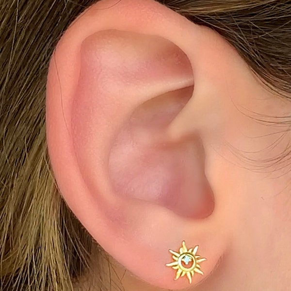 Sun Studs • Dainty Earrings • Sun Stud Earrings • Gold Sun Earrings ...
