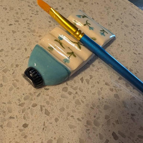 Handmade Ceramic Brush Rest: Paint Tube With Flower Accents - Etsy