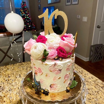 Glitter 10 Ten Cake Topper, 10th Birthday, 10 Year Wedding, Happy 10th ...