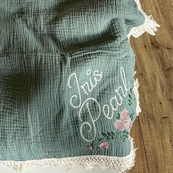 Personalized Embroidered Baby Muslin Swaddle Blanket With Name and Rose ...