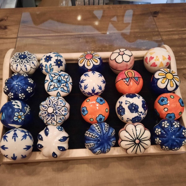 Blue & White Ceramic Knobs Kitchen Cabinet Drawer Knobs Hardware Knobs Handmade Knobs Cabinet ...