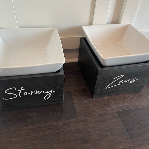 Modern Square Dog Bowl Set | Elevated Pet Feeder | Porcelain Pet Bowls ...